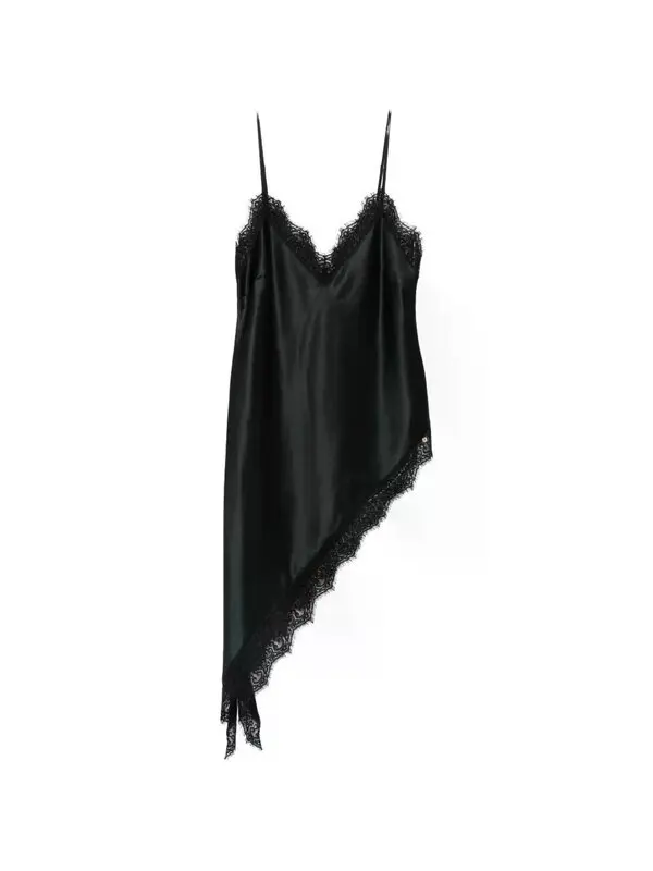 NISSA Lace-trim Asymmetric Top - Black