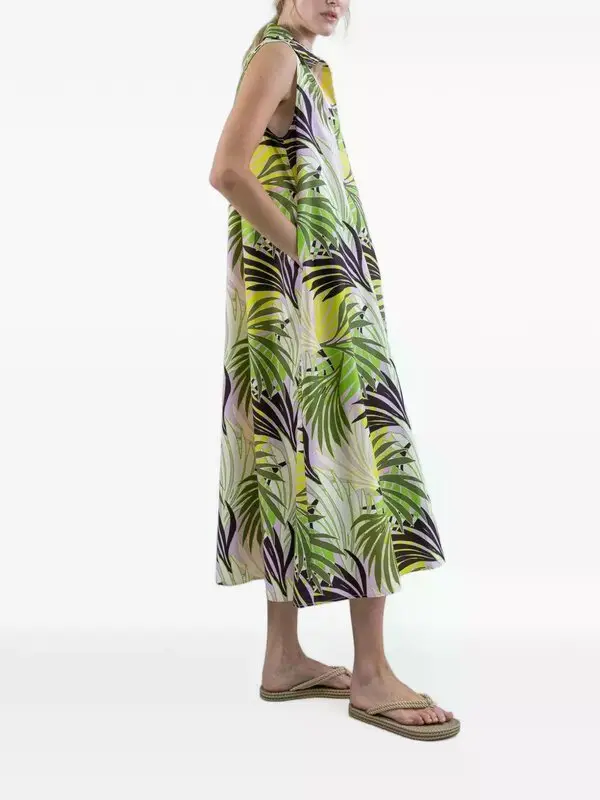 PSOPHIA Palm-print Cotton Midi Dress