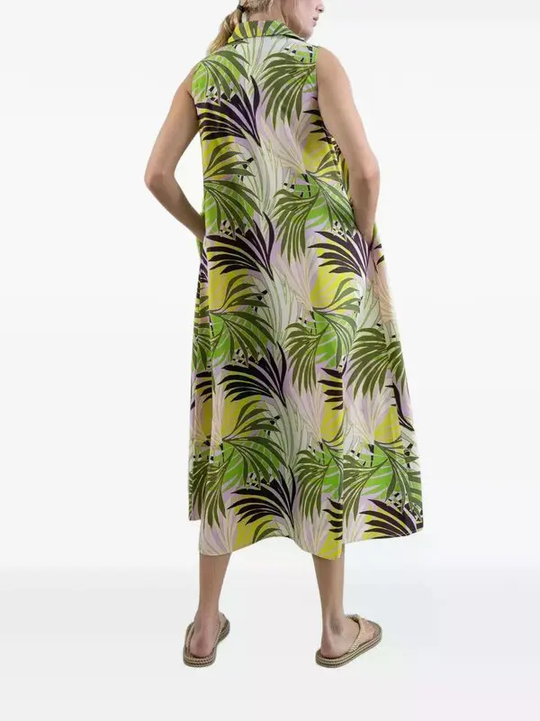 PSOPHIA Palm-print Cotton Midi Dress
