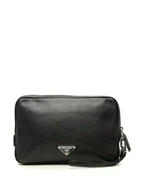 Prada 2013-2026 Vitello Daino Wristlet Clutch Bag - Black