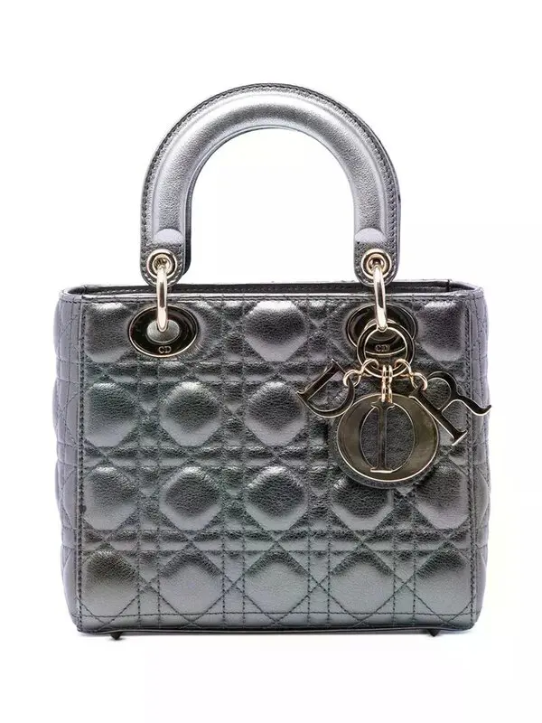 Dior 2019 Small Metallic Lambskin Cannage My Abcdior Lady Satchel - Grey