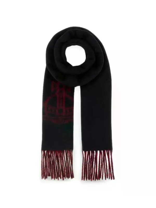 VIVIENNE WESTWOOD Double Face Fringed Scarf - Black