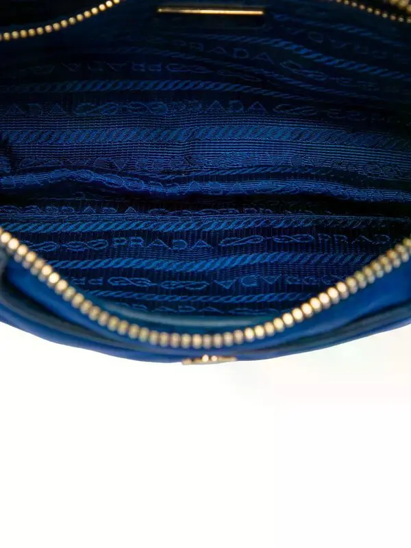Prada 2000-2013 Saffiano Trimmed Tessuto Chain Crossbody Bag - Blue