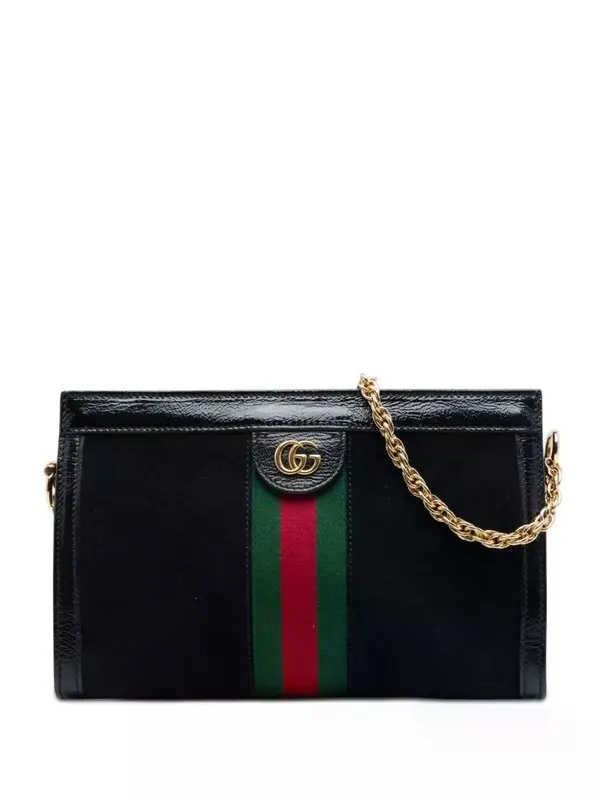 Gucci 2016-2026 Small Suede Web Ophidia Chain Crossbody Bag - Black