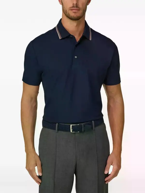 Boggi Milano Polo In Stretch Cotton Blend Piqué Cool Jade-fresh - Blue
