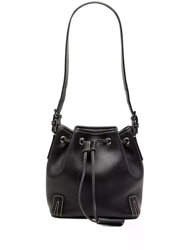 Burberry 2000-2010 Leather Drawstring Bucket Bag - Black
