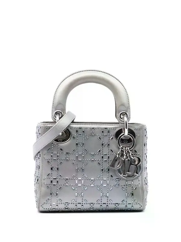 Dior 2017 Mini Satin Cannage Crystal Embellished Lady Satchel - Grey