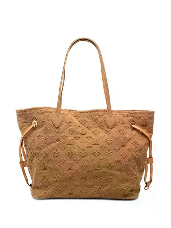 LOUIS VUITTON 2012 Monogram Stone Denim Neverfull Mm Tote Bag - Brown