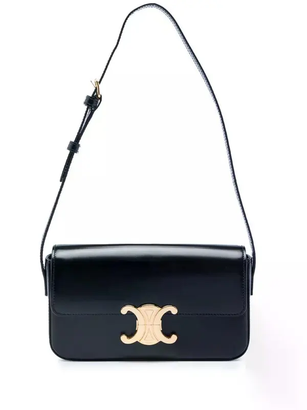 Celine 2023 Shiny Calfskin Triomphe Claude Shoulder Bag - Black