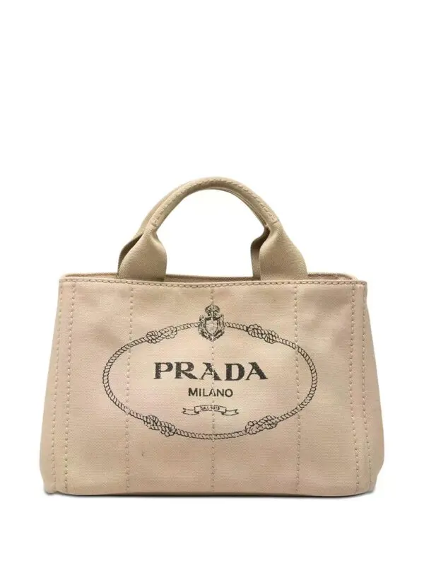 Prada 2013-2026 Small Canvas Canapa Logo Tote Satchel - Neutrals