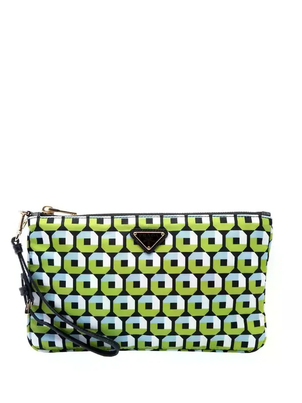 Prada 2013-2026 Tessuto Stampato Wristlet Clutch Bag - Green