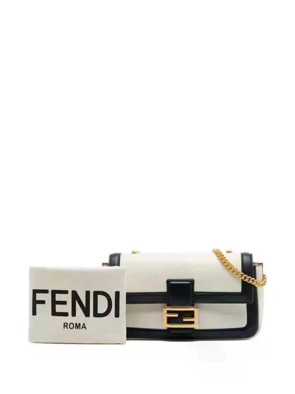 Fendi Bicolor Leather Chain Midi Baguette Shoulder Bag