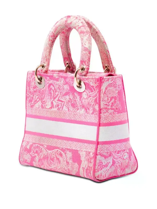 Dior 2022 Medium Embroidered Canvas Toile De Jouy Lady D Lite Satchel - Pink