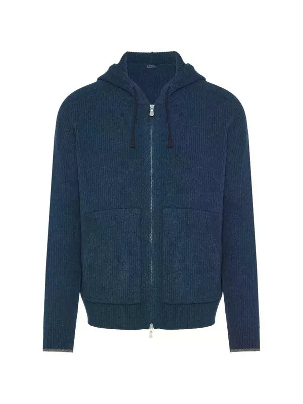 BARBA NAPOLI Ribbed-knit Zip-up Hoodie - Blue