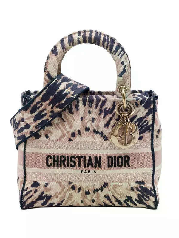 Dior 2020 Medium Embroidered Canvas Tie Dye Lady D Lite Satchel - Pink