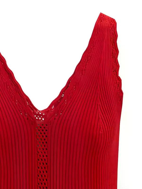 TWINSET Ribbed Open-knit V-neck Sleeveless Top - Red