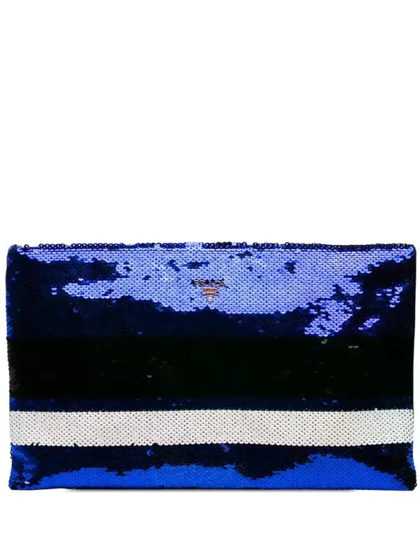 Prada 2000-2013 Paillettes Pochette Clutch Bag - Blue