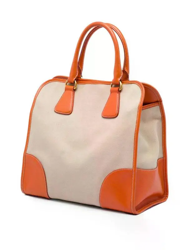 Prada Saffiano Trimmed Canvas Canapa Satchel - Neutrals