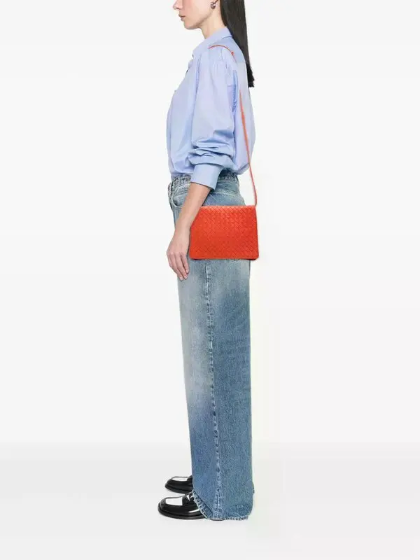 Bottega Veneta Woven Nappa Leather Flap Crossbody Bag - Orange