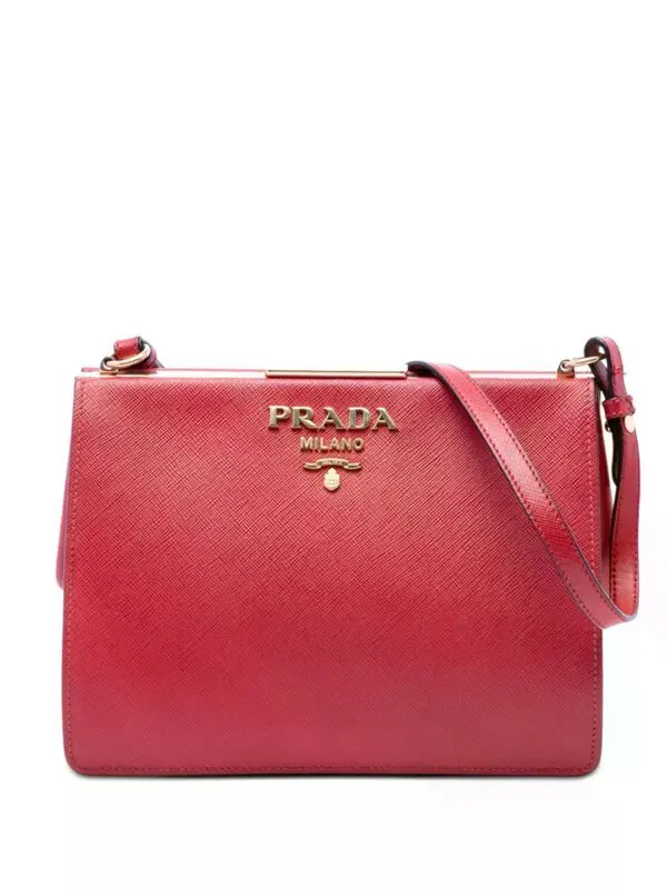Prada 2010-2026 Saffiano And City Calf Light Frame Crossbody Bag - Red