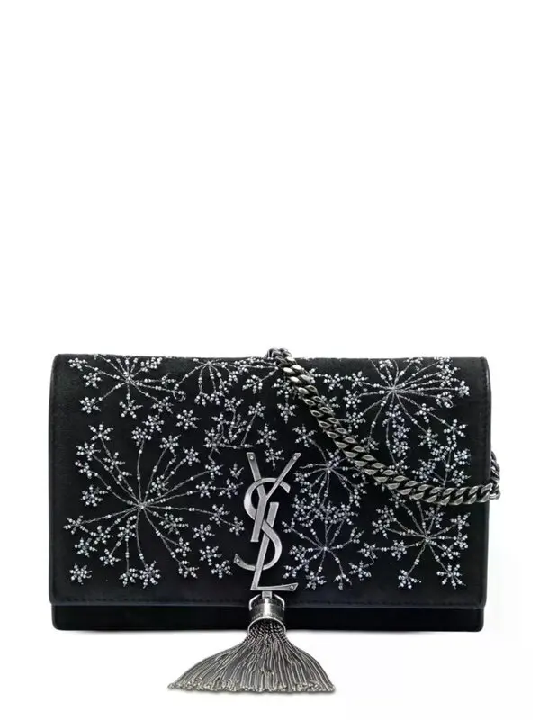 Saint Laurent 2018 Beaded Suede Monogram Kate Tassel Wallet On Chain Crossbody Bag - Black