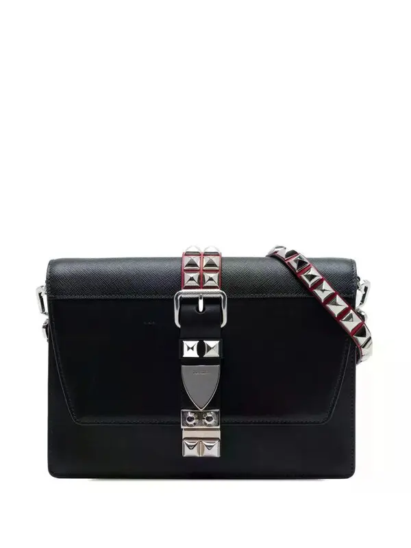 Prada 2010-2026 City Calfskin And Saffiano Studded Elektra Crossbody Bag - Black