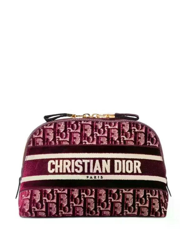 Dior 2021 Oblique Embroidered Velvet Cosmetic Pouch - Red