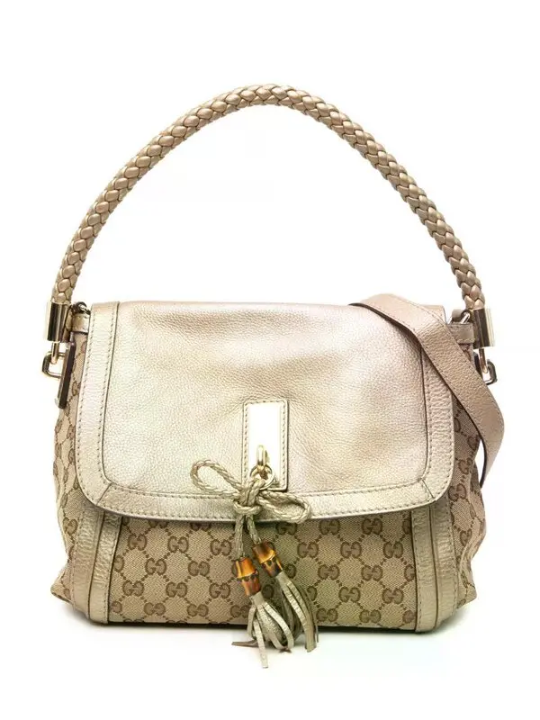 Gucci 2000-2015 Gg Canvas Bella Flap Satchel - Gold