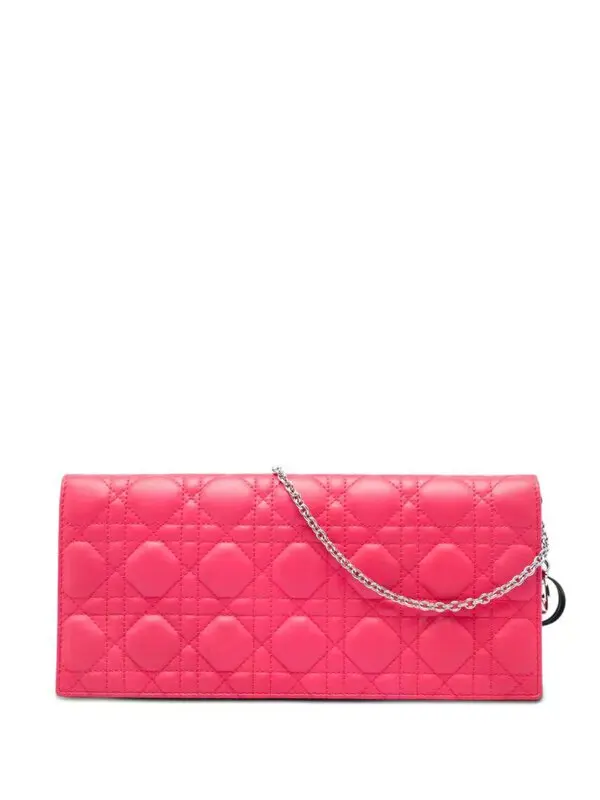 Dior 2012 Lambskin Cannage Lady Wallet On Chain Crossbody Bag - Pink