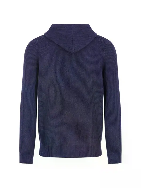 Brunello Cucinelli Ribbed-knit Zip-up Hoodie - Blue