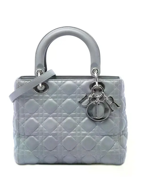Dior 2015 Medium Metallic Lambskin Cannage Lady Satchel - Grey