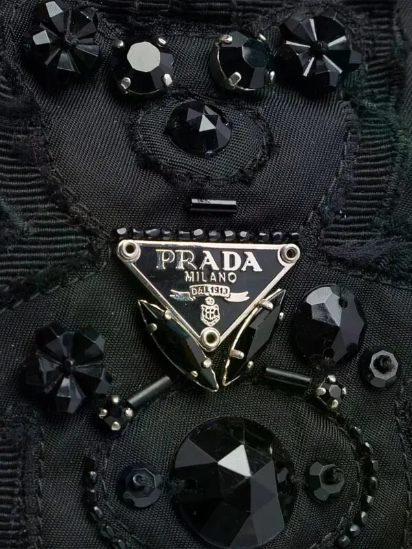 Prada 2000-2013 Beaded Tessuto Evening Bear Frame Handbag Shoulder Bag