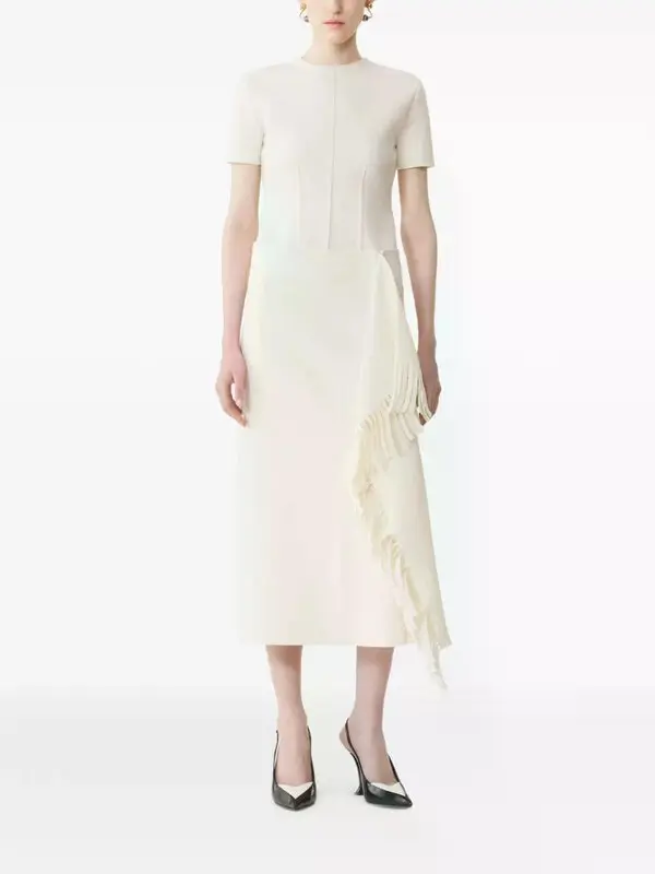 LANVIN Cotton Knit Fringed Asymmetrical Skirt - White