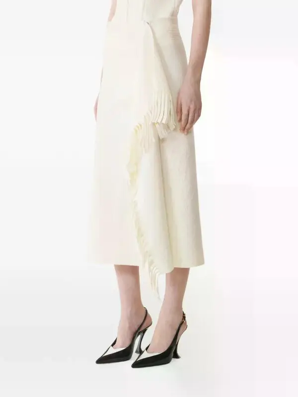 LANVIN Cotton Knit Fringed Asymmetrical Skirt - White