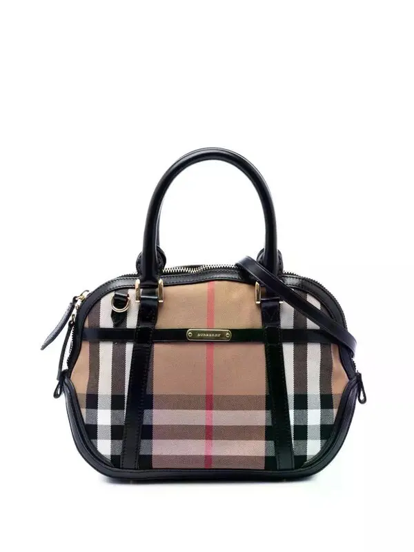 Burberry 2000-2017 Small Leather Trimmed House Check Canvas Bridle Orchard Satchel - Brown
