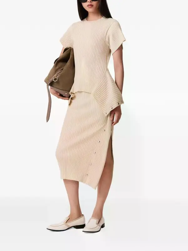 Stella McCartney Ribbed-knit Midi Skirt - Neutrals