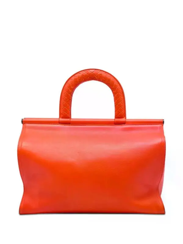 Bottega Veneta 2012-2026 Leather Intrecciato Frame Top Handle Bag Handbag - Orange