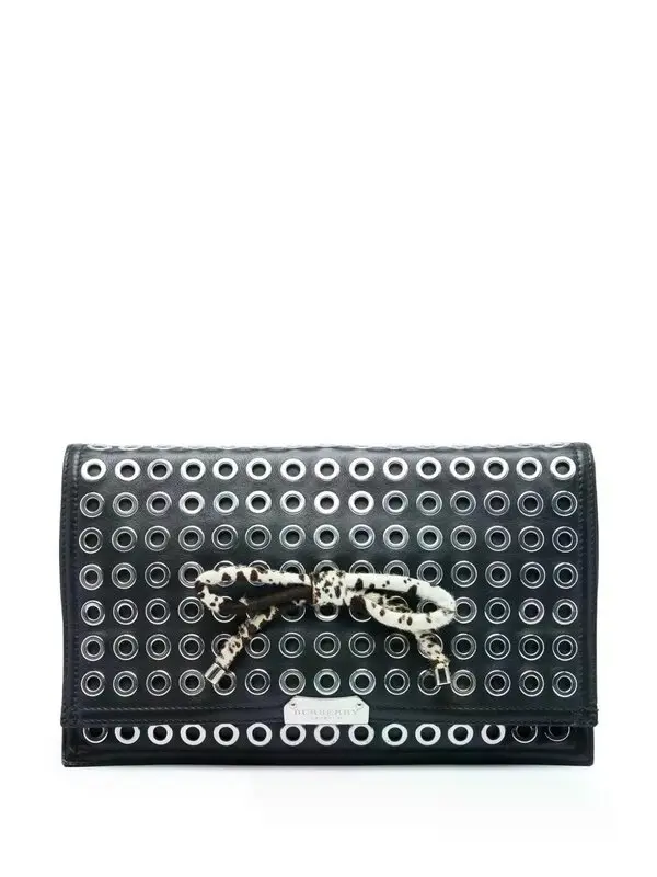 Burberry 2000-2017 Prorsum Lambskin Grommet Pony Hair Bow Clutch Bag - Black