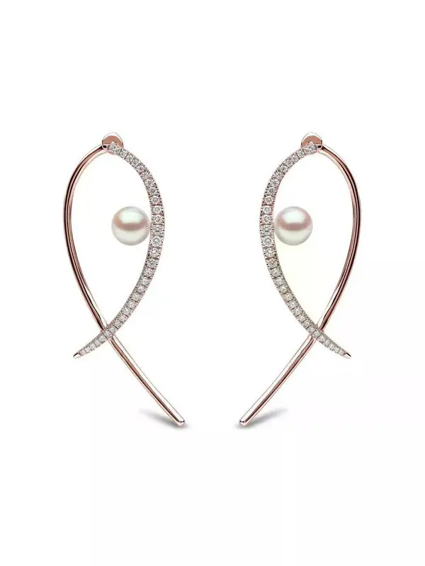 Yoko London Sleek Pearl And Diamond Earrings - Pink