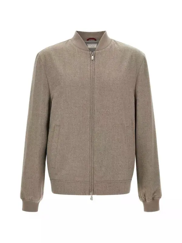 Brunello Cucinelli Mélange-texture Zip-up Bomber Jacket - Grey