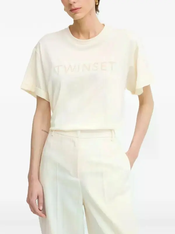 TWINSET Logo-embellished T-shirt - Neutrals
