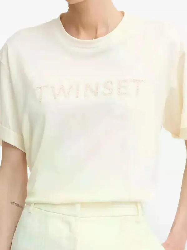 TWINSET Logo Embellished T-shirt - Neutrals