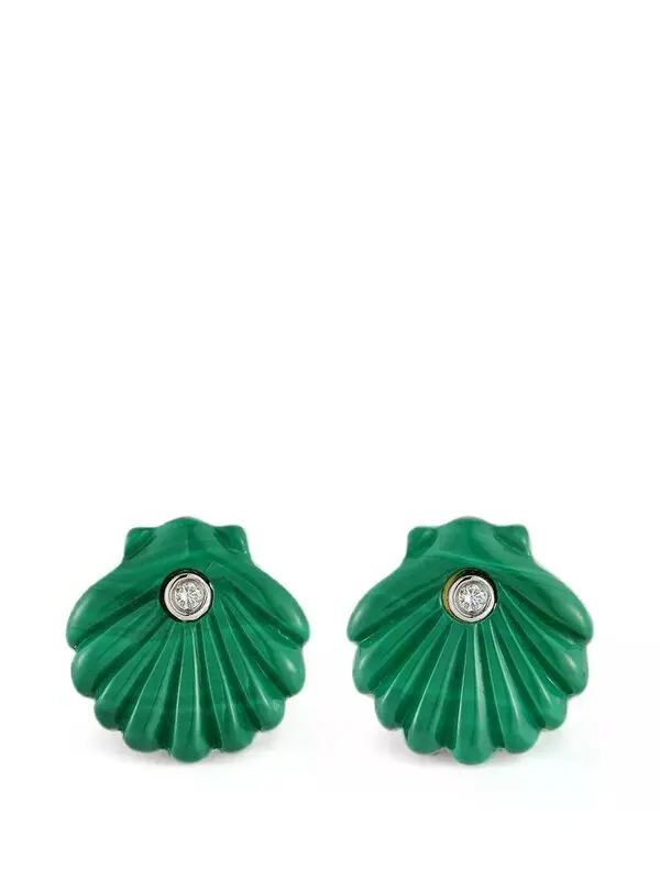 Mateo Venus Carved Malachite And Diamonds Earrings - Gold