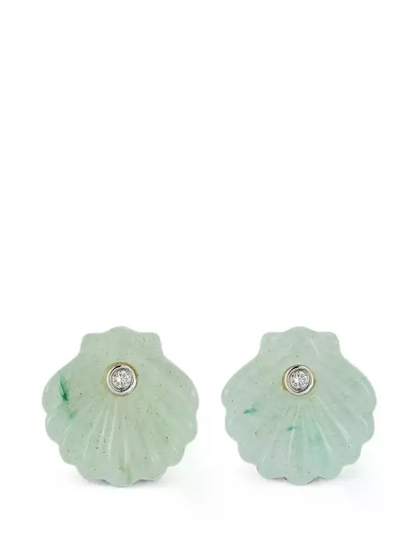 Mateo Venus Shell-carved Jade And Diamonds Earrings - Gold