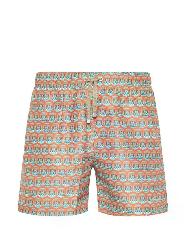 BENIBECA Chechens Geometric-print Drawstring-waist Swim Shorts - Orange