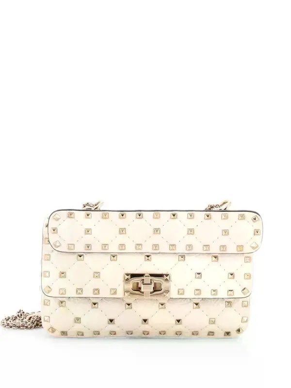 Valentino Garavani Rockstud Spike Flap Bag Quilted Leather Small Crossbody Bag - White