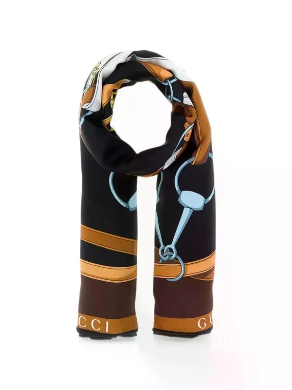 Gucci Equestrian-print Gg Scarf - Black