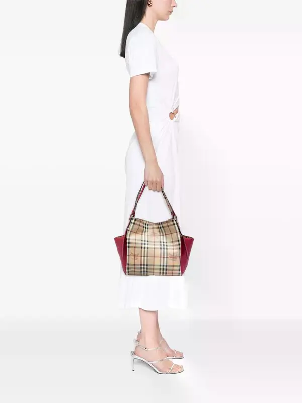 Burberry 2000-2017 Small Leather Trimmed Haymarket Check Coated Canvas Canterbury Tote Bag - Neutrals