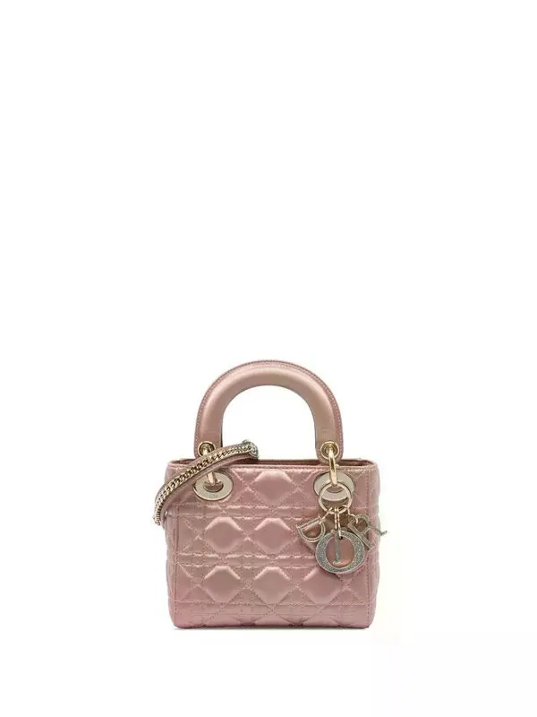Dior 2019 Mini Satin Cannage Swarovski Crystal Lady Satchel - Pink