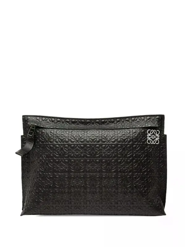 Loewe 2018 Embossed Anagram Leather Repeat T Clutch Bag - Black